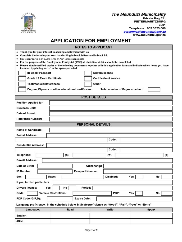 Msunduzi Application Form | PDF | Driver's License | Justice