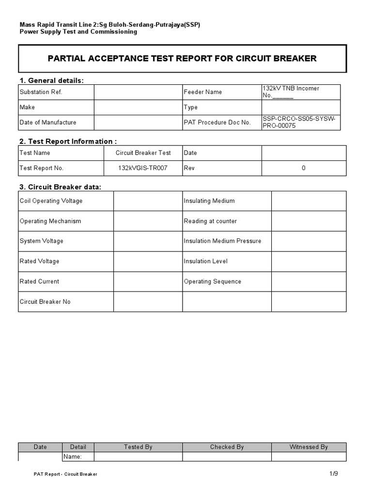 TR007-PAT Report - 132kV SWGR CB Test | PDF | Power Supply | Electrical ...
