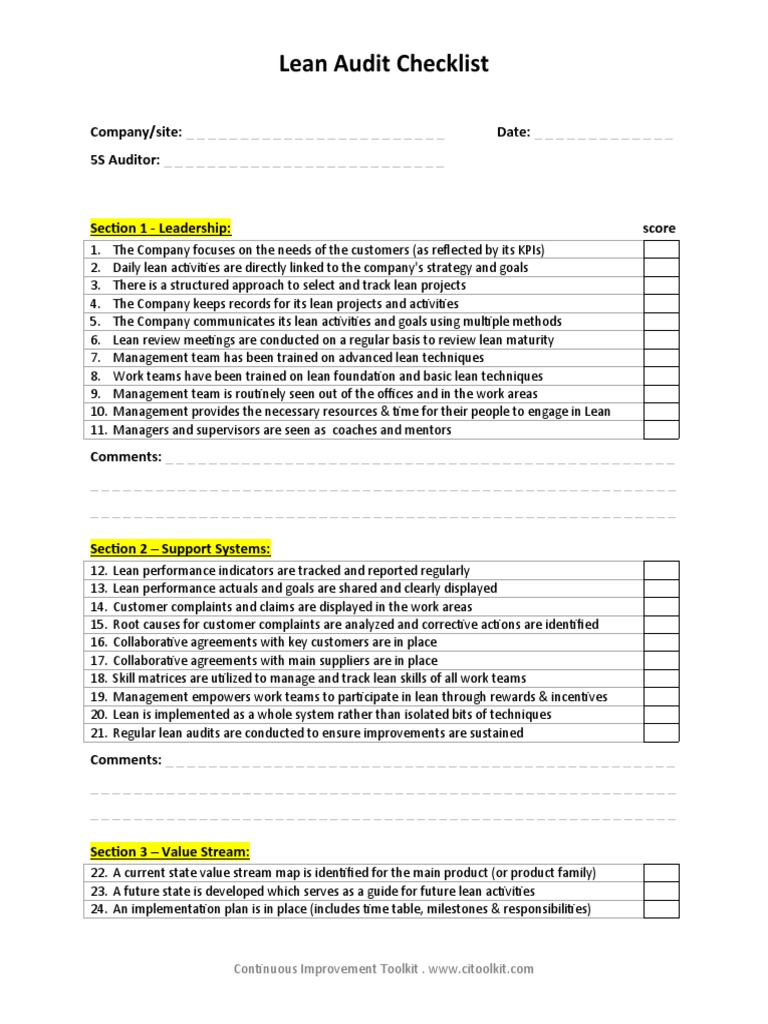 Lean Audit Checklist | PDF