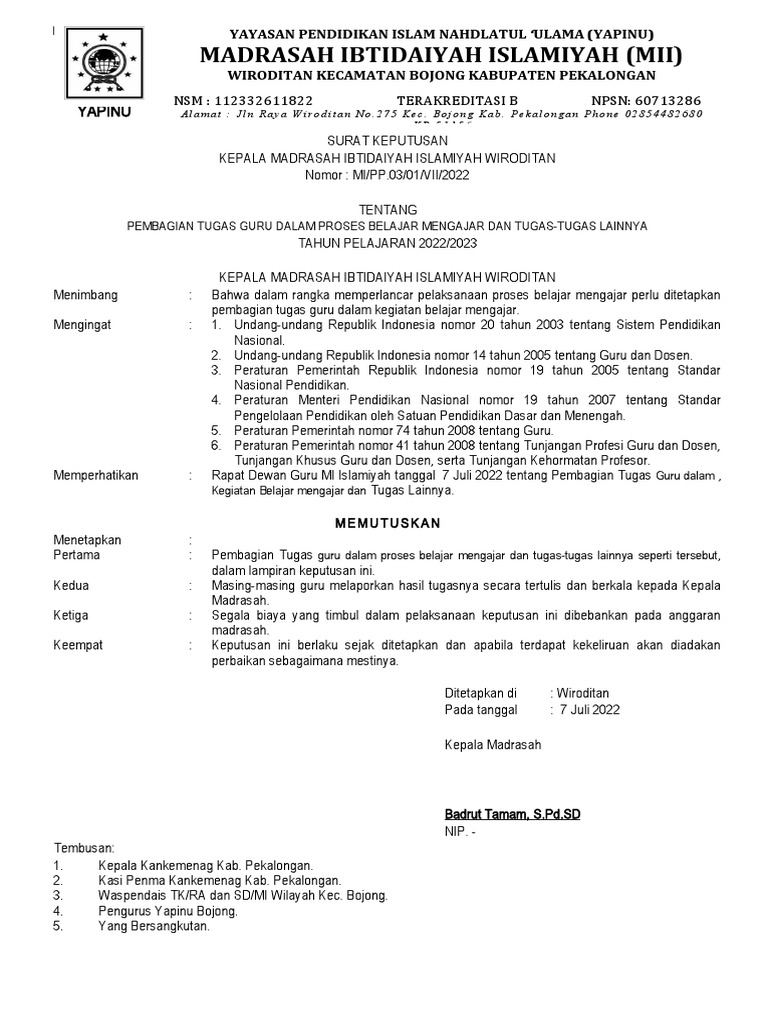 SK Tugas Guru 2022-2023 | PDF