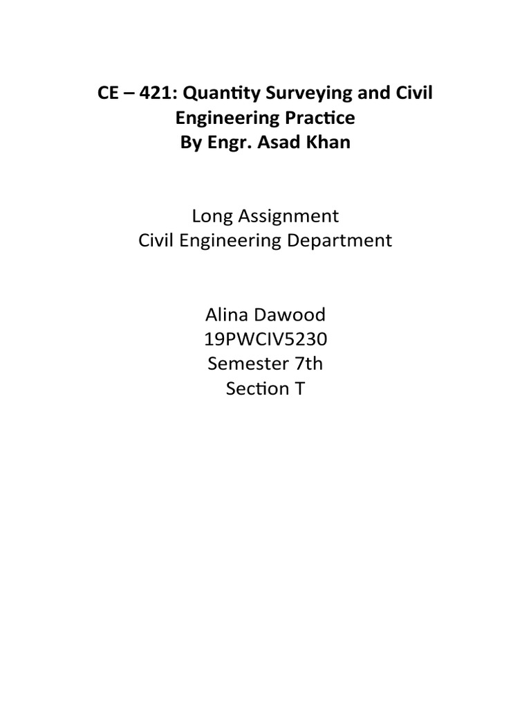 Alina Dawood - QS - Long Assignment | PDF | Concrete | Beam (Structure)