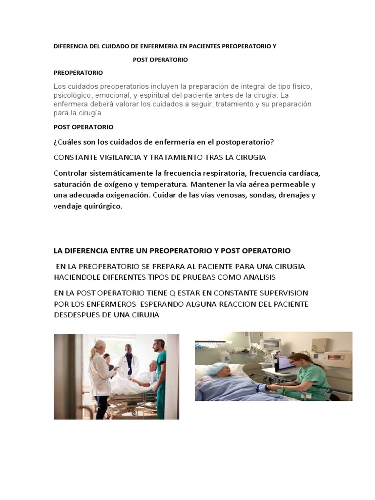 Cuidados de Enfermería Pre y Postoperatorios | PDF