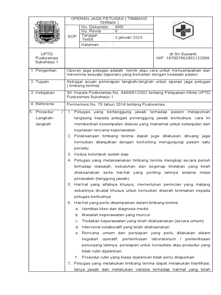 Sop Operan Jaga | PDF