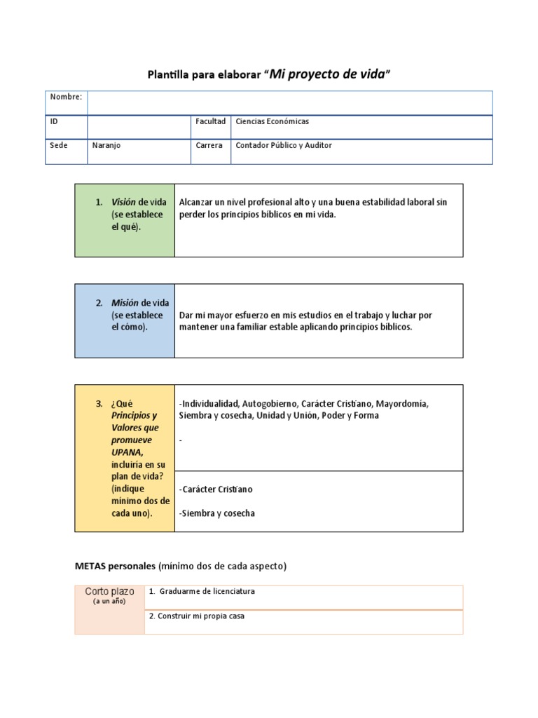 Plantilla de Proyecto de Vida | PDF
