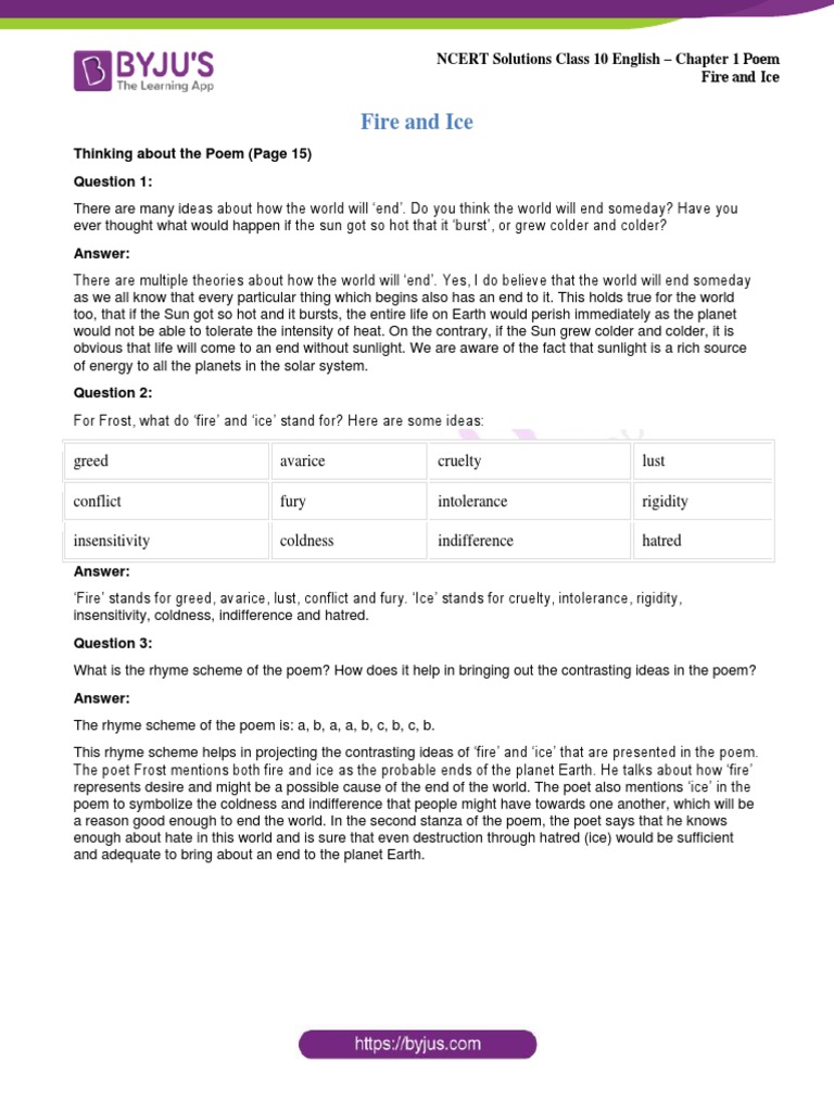 NCERT Solutions For Class 10 English First Flight Chapter 1 Fire and ...