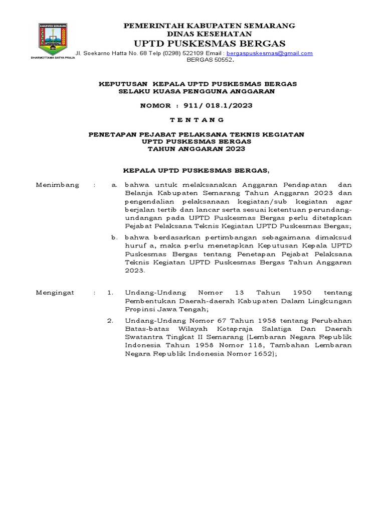 SK Ka Puskesmas - PPTK 2023 BERGASS | PDF