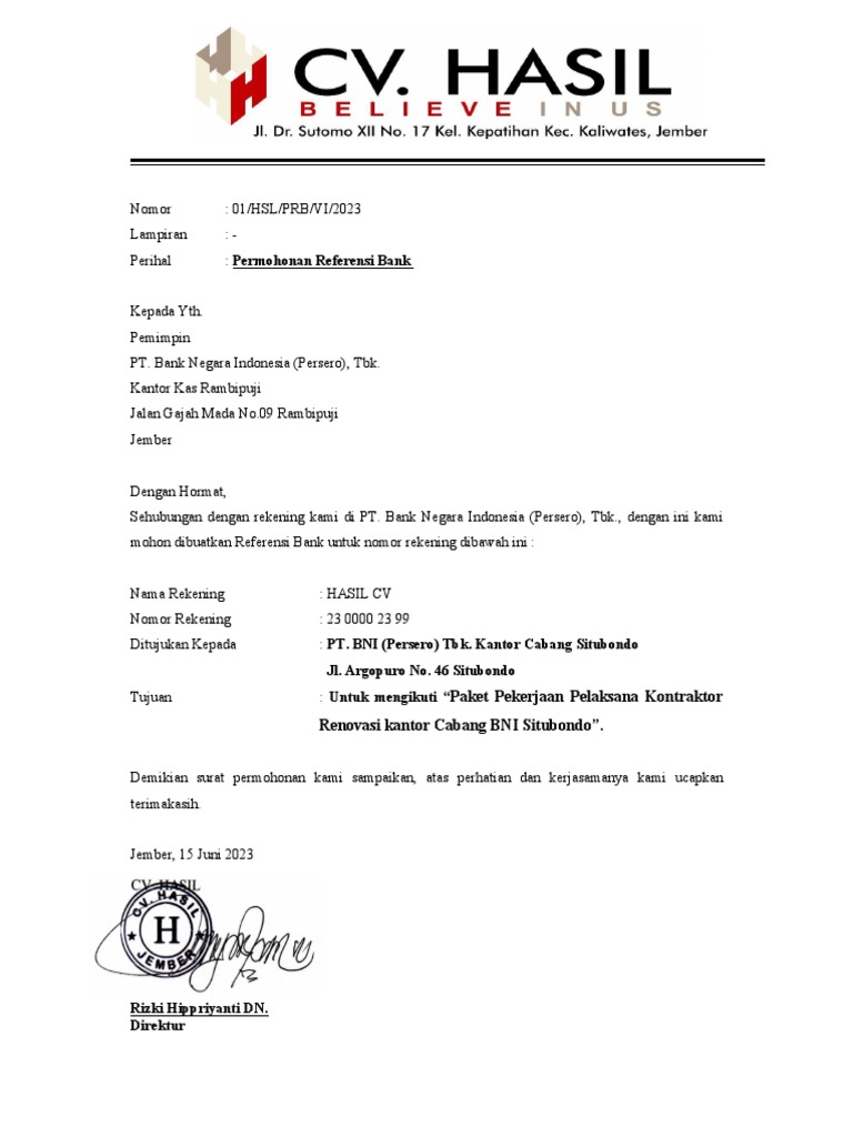 Permohonan Referensi Bank Bni | PDF
