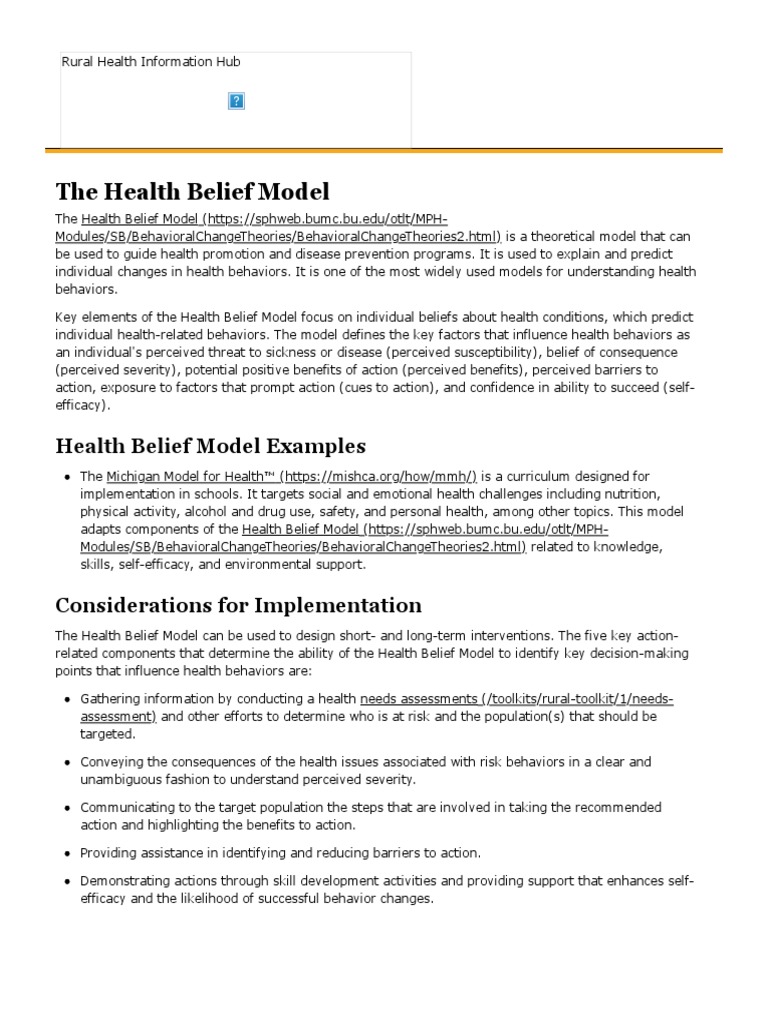 The Health Belief Model - Rural Health Promotion and Disease Prevention ...