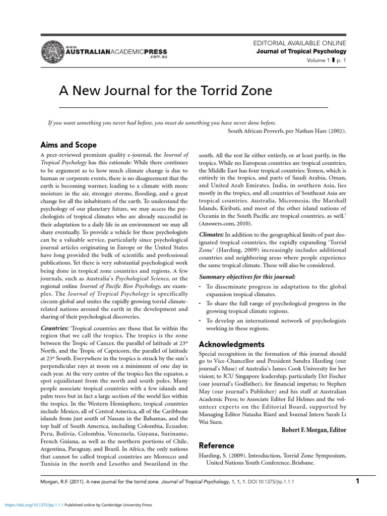 Journal of Tropical Psychology Overview | PDF | Tropics | Equator
