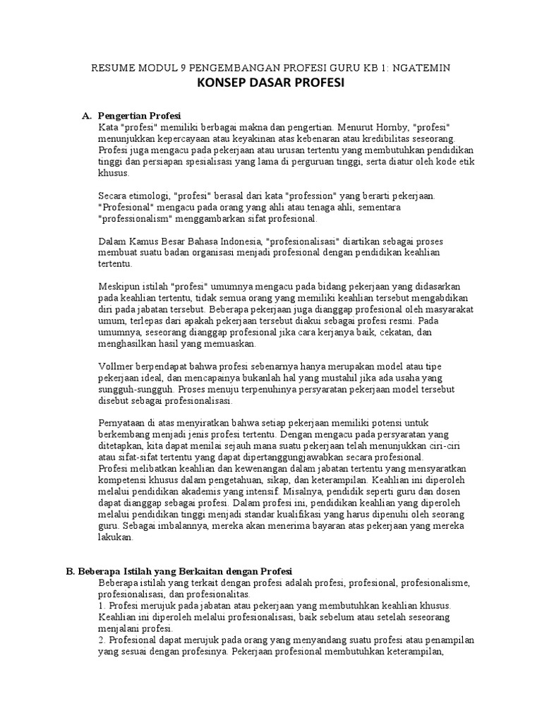 Resume Modul 9 Pengembangan Profesi Guru KB 1 | PDF