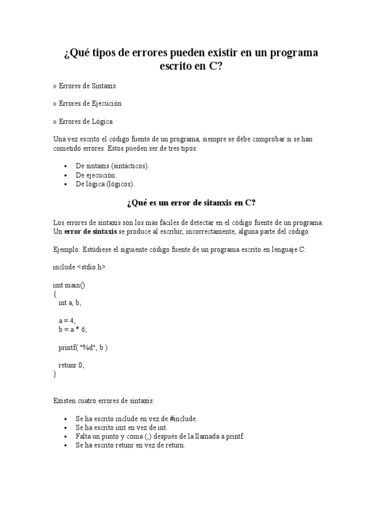 Tipos de Errores | PDF | Programa de computadora | Programación