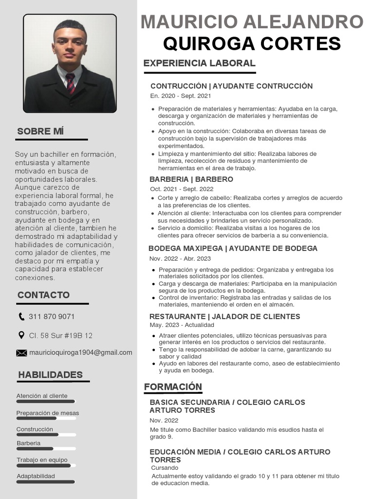 Hoja de Vida Mauricio Quiroga | PDF