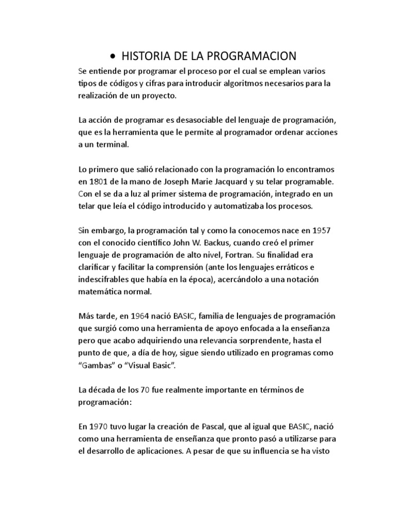 HISTORIA DE LA PROGRAMACION-Elizabeth Alvarado | PDF | Lenguaje de ...