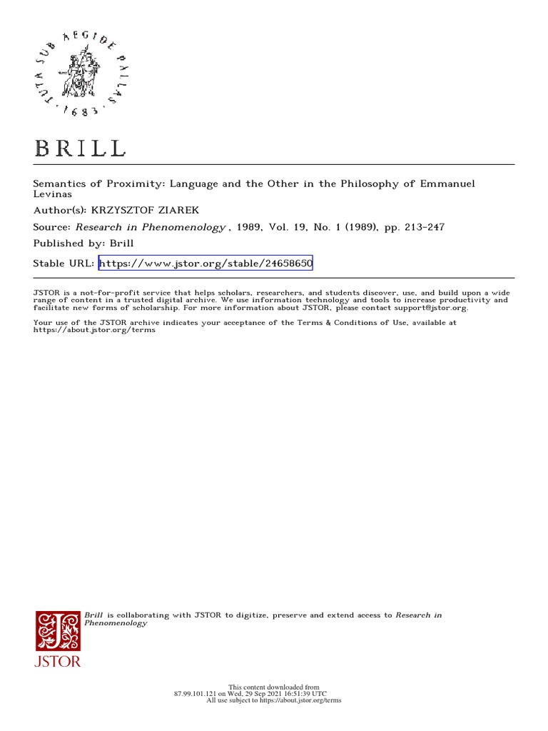Semantics of Proximity: Language and The Other in The Philosophy of ...