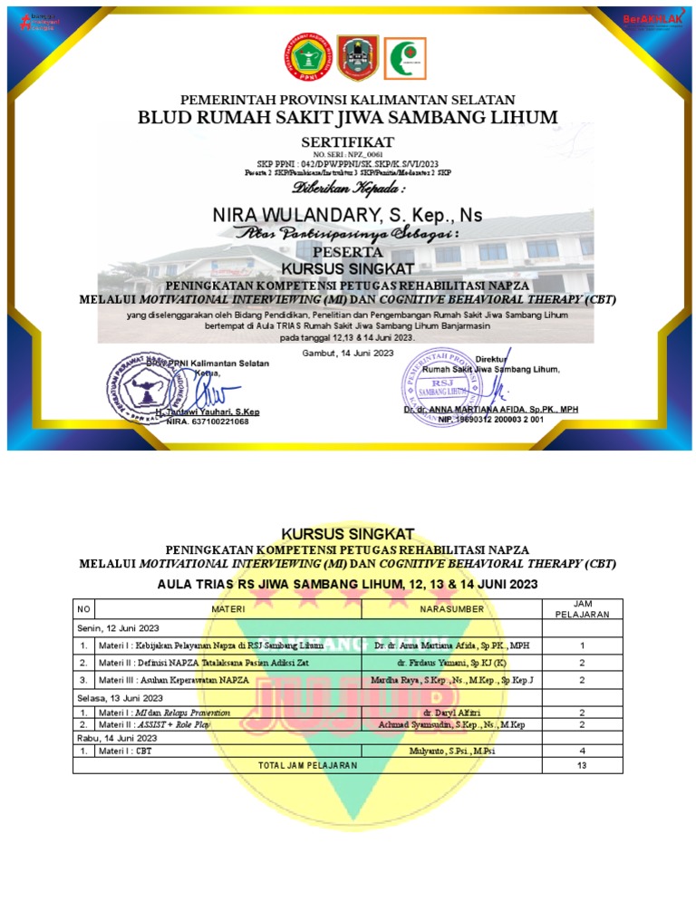 Nira Wulandary, S. Kep., Ns Kursus Singkat Napza 2023 | PDF