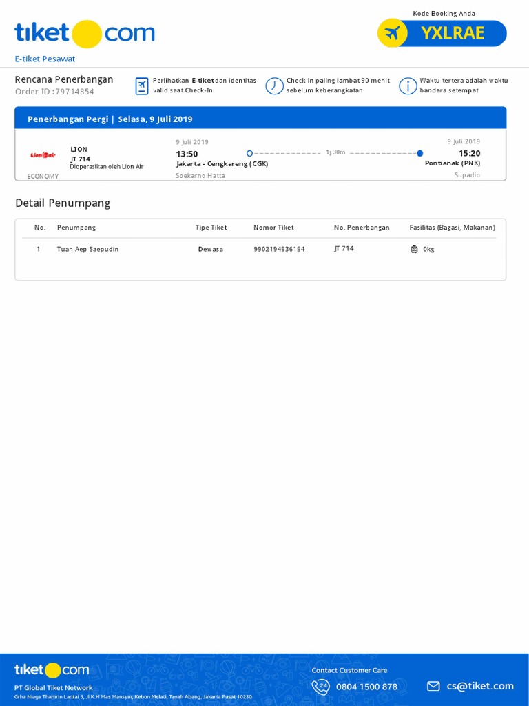 Flight E-Ticket - Order ID 79714854 - 08072019 | PDF