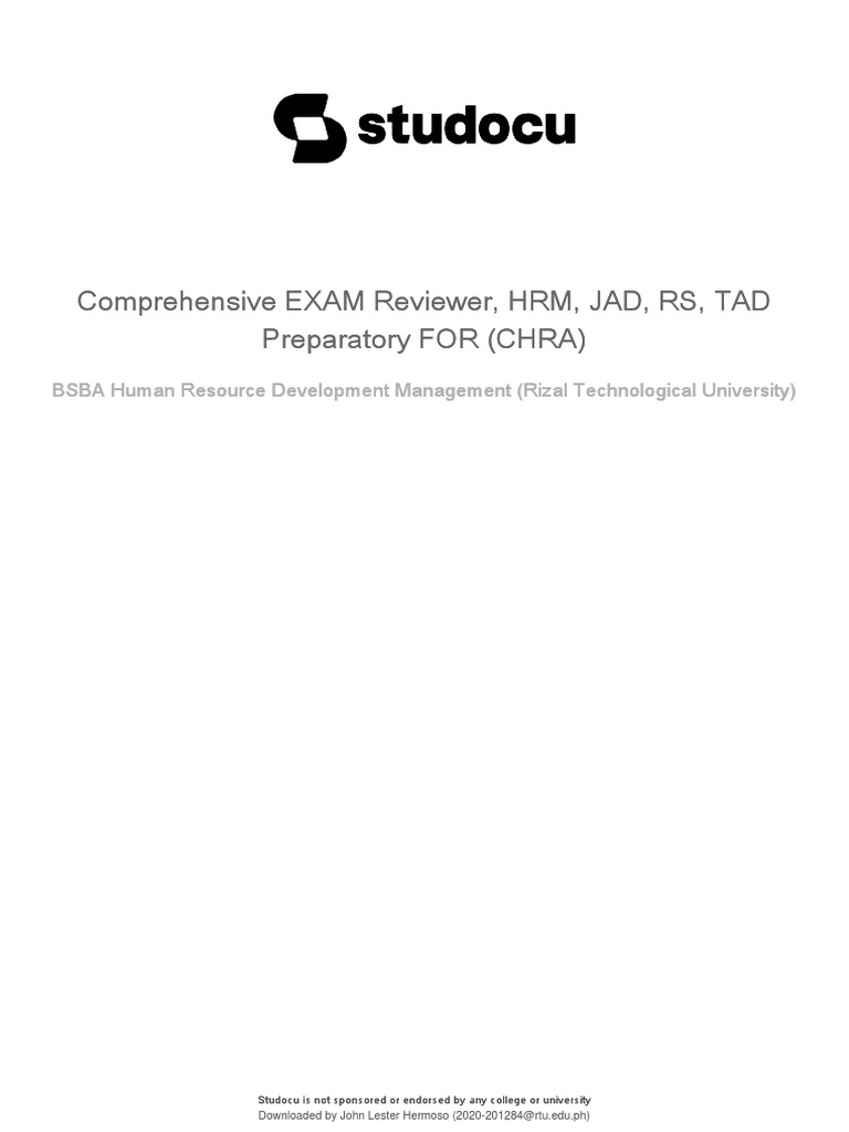 Comprehensive Exam Reviewer - HRM, Job Analysis and Design, Recruitment ...