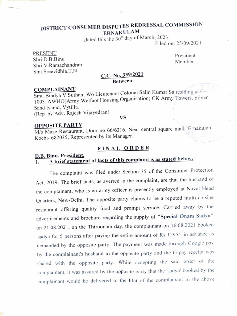 Bindya V Suthan V Maze Restaurant | PDF