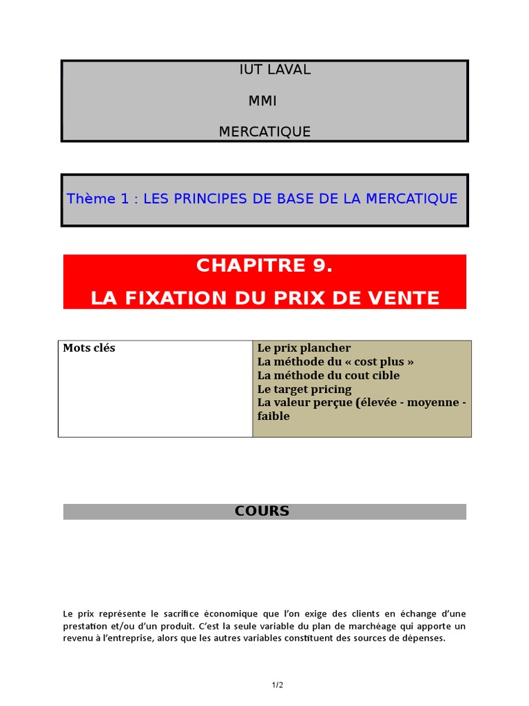 Stratégies de Fixation des Prix de Vente | PDF | Prix | Élasticité ...