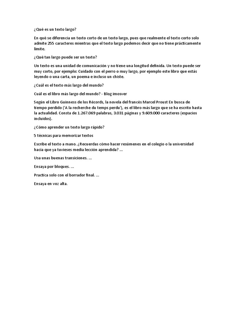 ¿Qué es un texto largo? Definición y ejemplos | PDF | Estudios de ...