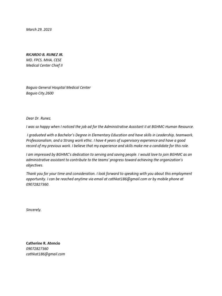 Application Letter BGHMC | PDF