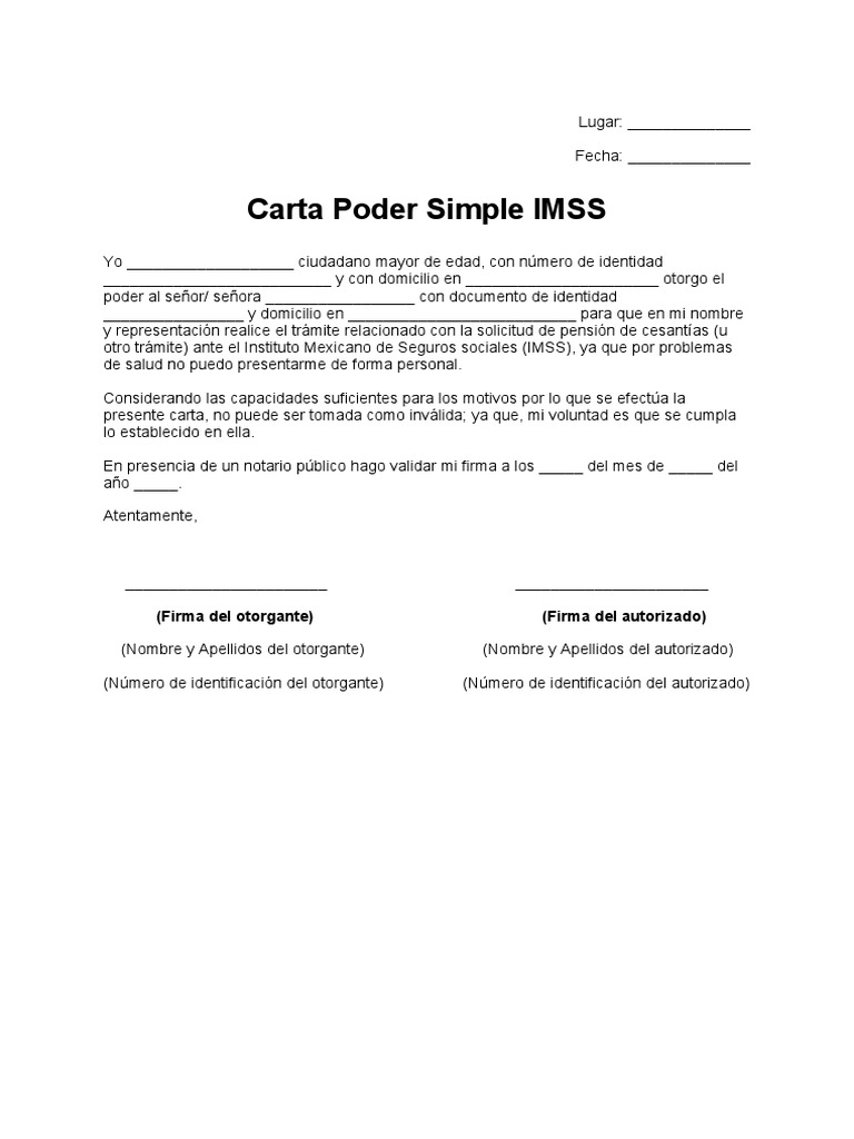 Carta Poder Simple IMSS | PDF