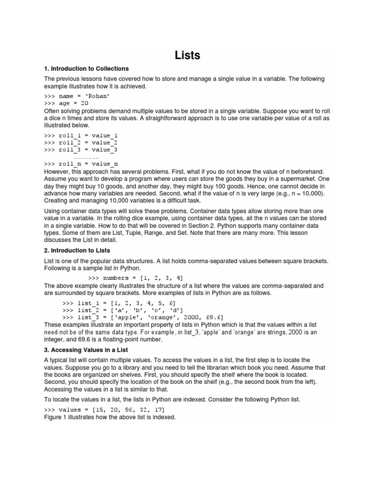Python Lists | PDF | Matrix (Mathematics) | Mathematics Python Lists | PDF | Matrix (Mathematics) | Mathematics