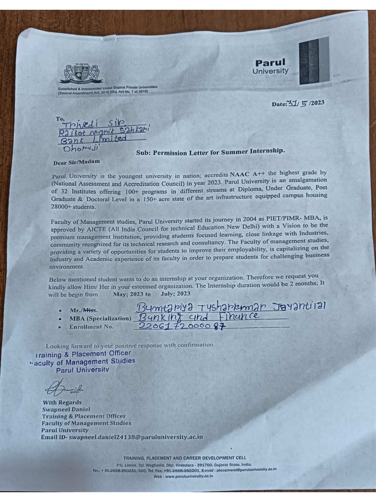 Permission Letter For Internship | PDF