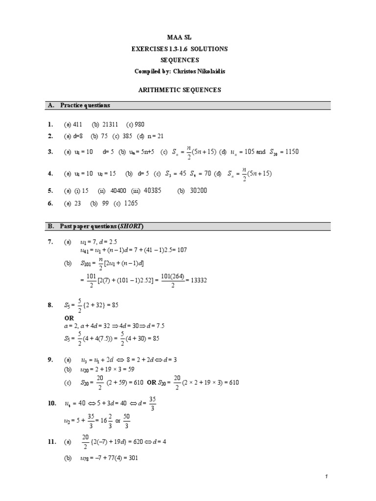 MAA SL 1.3-1.6 SEQUENCES - Solutions | PDF | Number Theory | Elementary Mathematics