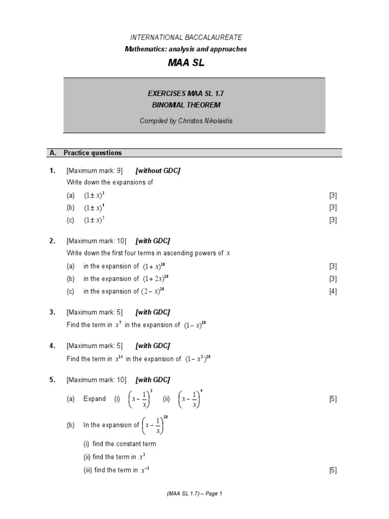 IB Math: Binomial Theorem Practice | PDF | Mathematics | Complex Analysis