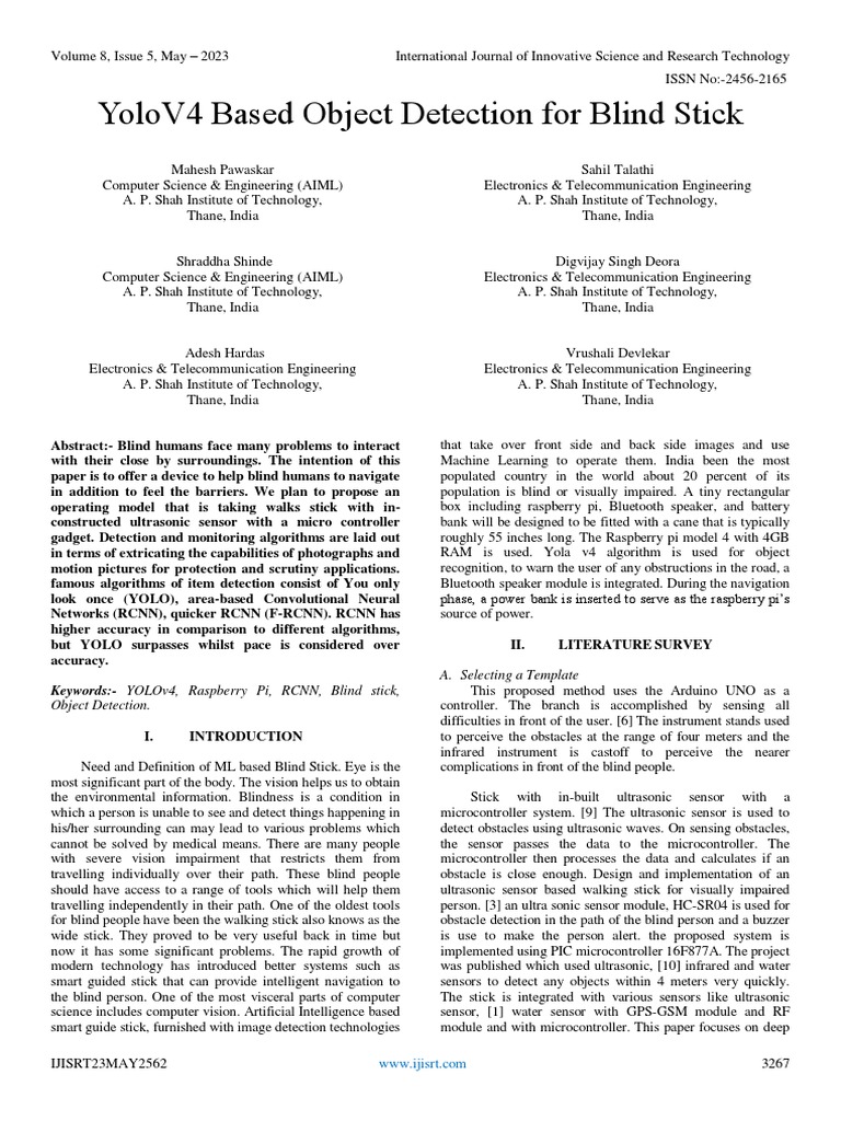 YoloV4 Based Object Detection for Blind Stick | PDF | Computer Vision | Deep Learning