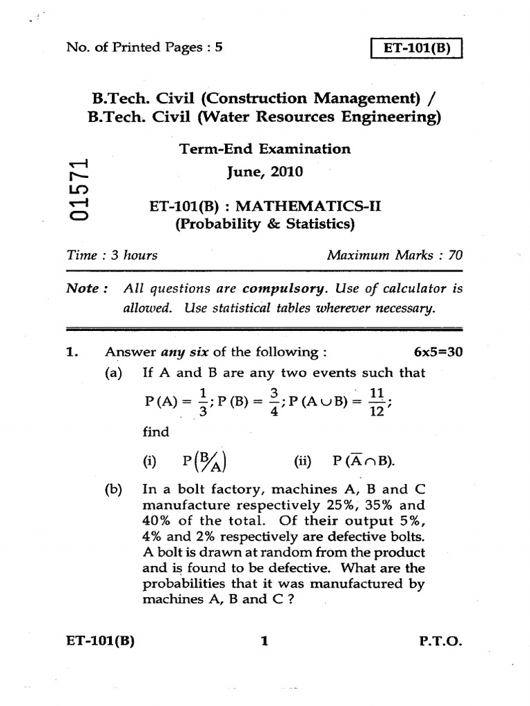 Et 101 (B) | PDF | Statistical Significance | Probability Distribution