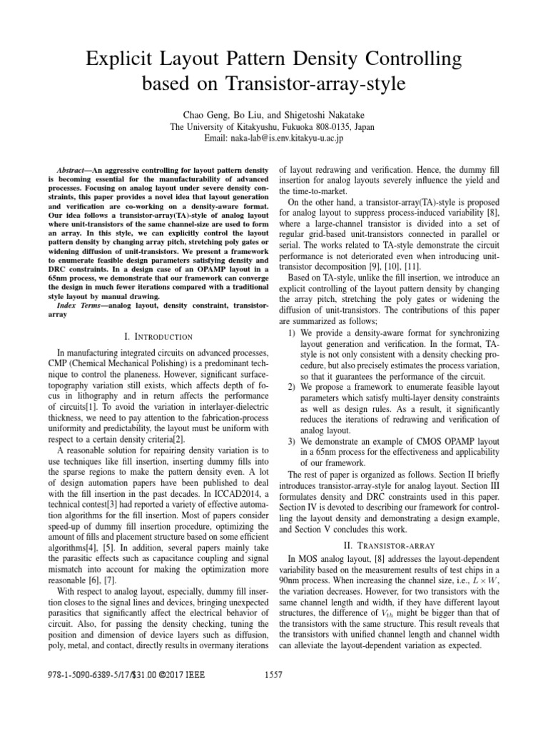Explicit Layout Pattern Density Controlling Based On Transistor Array Style Pdf Integrated