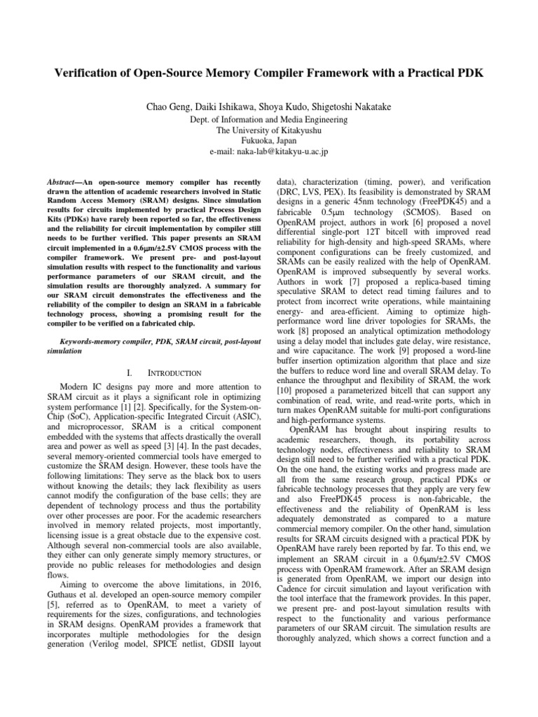 Verification Of Open Source Memory Compiler Framework With A Practical Pdk Pdf Electronic