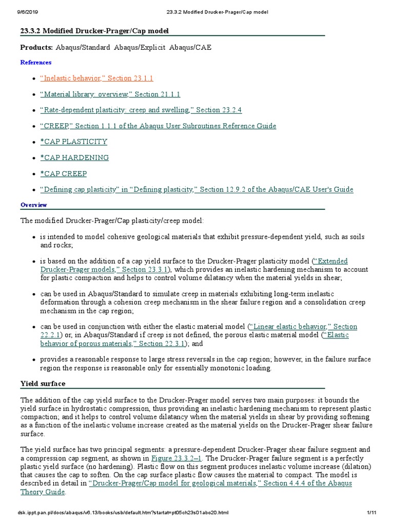 Modified Drucker-Prager/Cap Model Guide | PDF | Plasticity (Physics ...