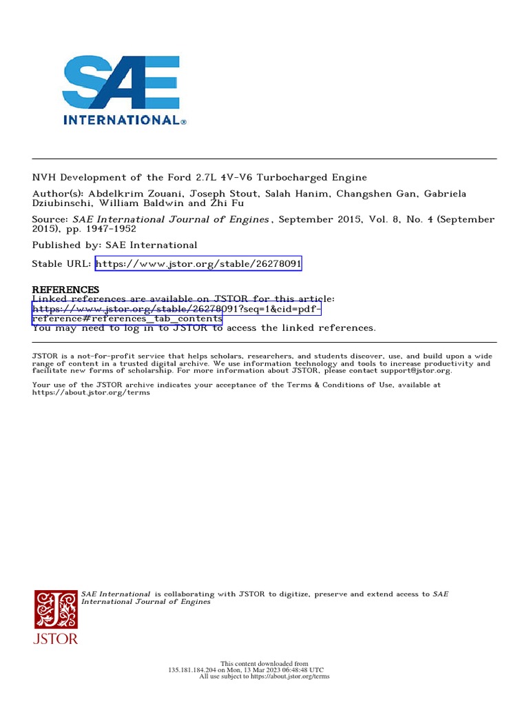 NVH Development of The Ford 2.7L 4V-V6 Turbocharged Engine | PDF ...