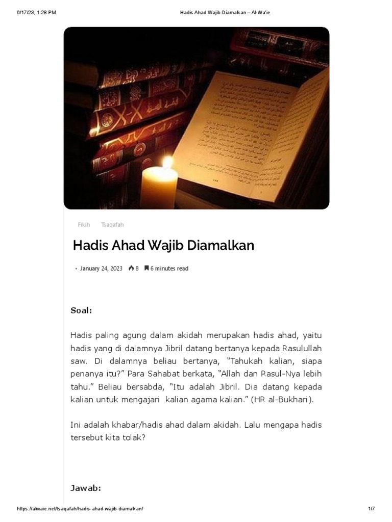 Hadis Ahad Wajib Diamalkan – Al-Wa'ie | PDF
