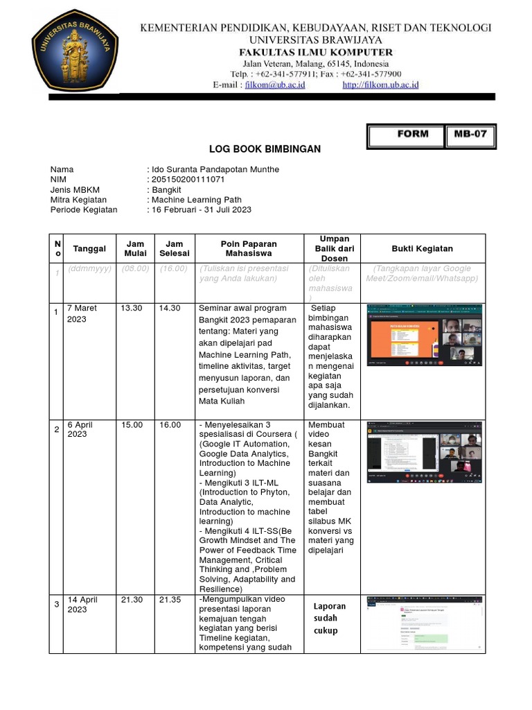 Logbook Bimbingan - Bangkit Genap 2023 - 205150200111071 - Ido Suranta Pandapotan Munthe | PDF ...