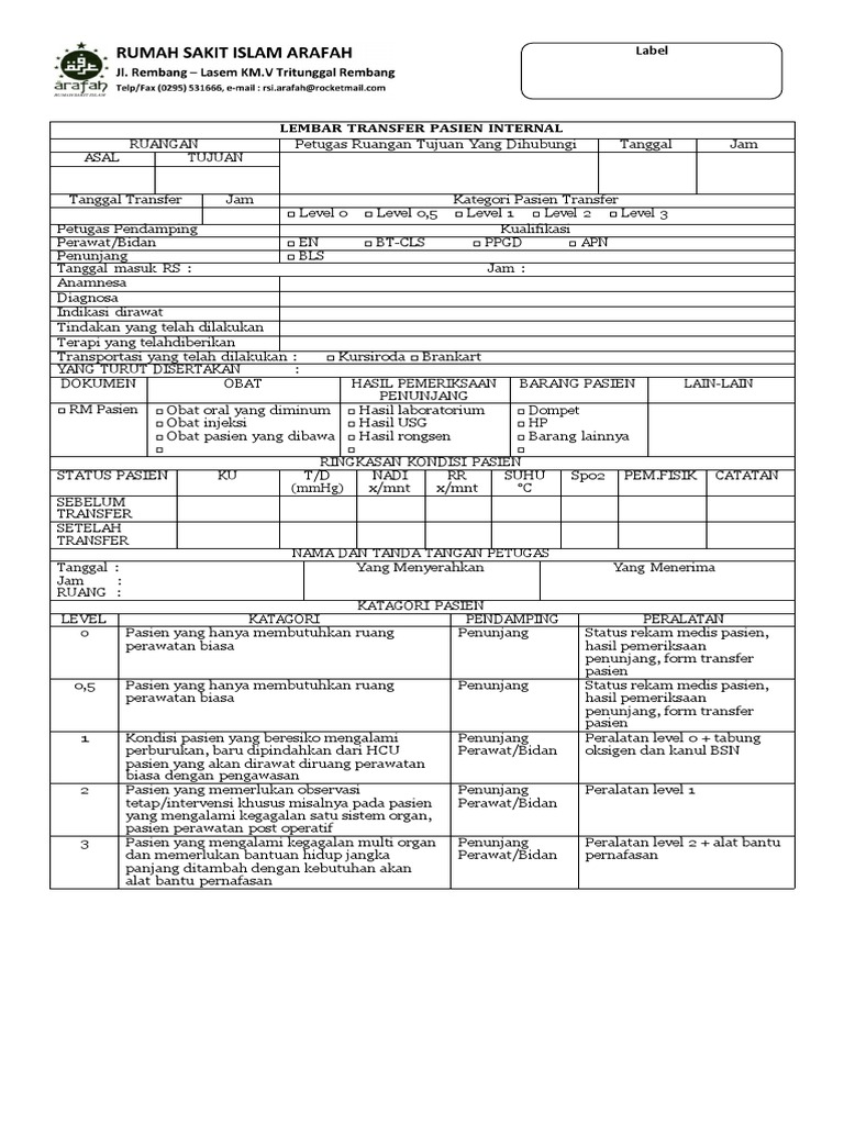 Formulir Transfer Pasien Internal | PDF | Sains & Matematika