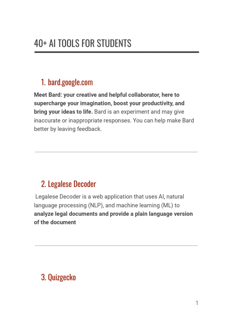 40 - AI Tools For Students | PDF