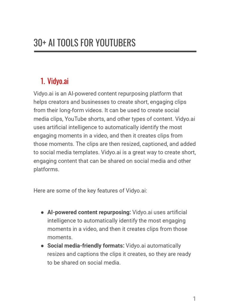 30-AI Tools For Youtubers | PDF | Speech Synthesis | Artificial ...