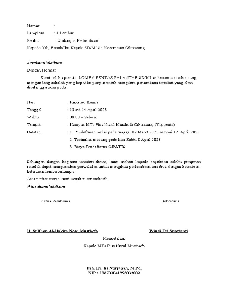 Surat Undangan Lomba | PDF