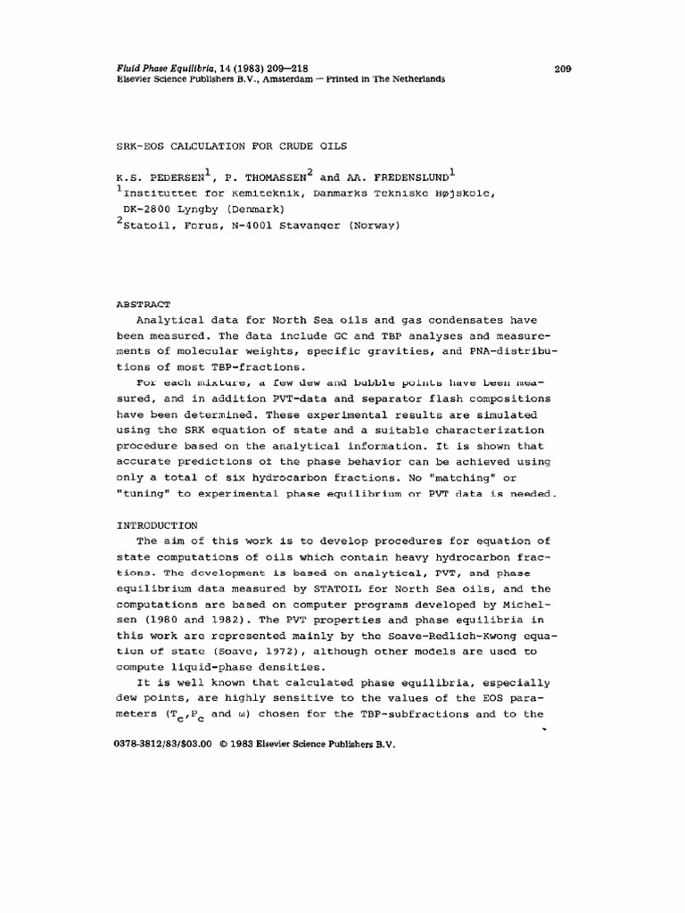 1983 - SRK-EOS Calculation For Crude Oils | PDF