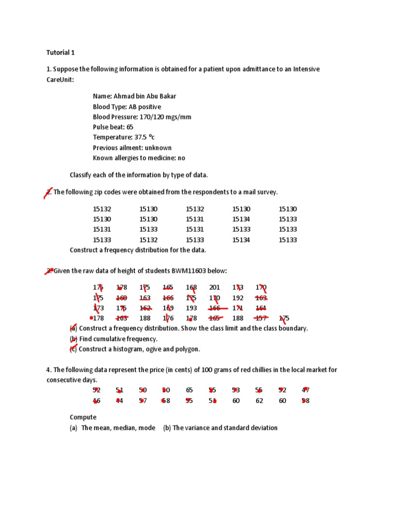 Tutorial 1 | PDF | Median | Mode (Statistics)