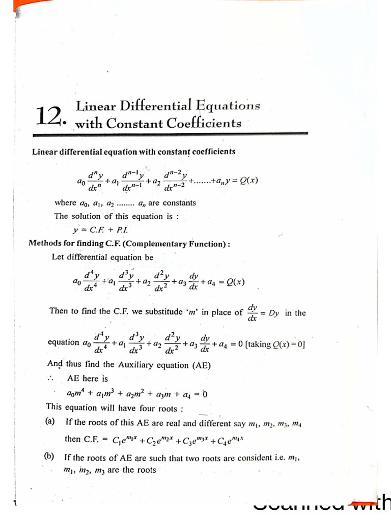 Solution of Linear Differential Equations of Higher Order With Constant ...