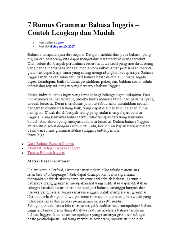 Rumus Dasar Grammar Bahasa Inggris | PDF