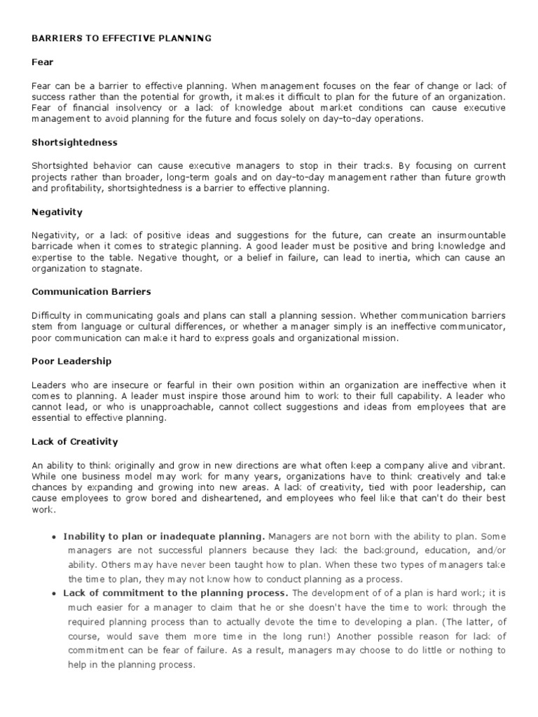 Barriers To Effective Planning and Ways To Overcome The Barriers | Download Free PDF | Strategic ...