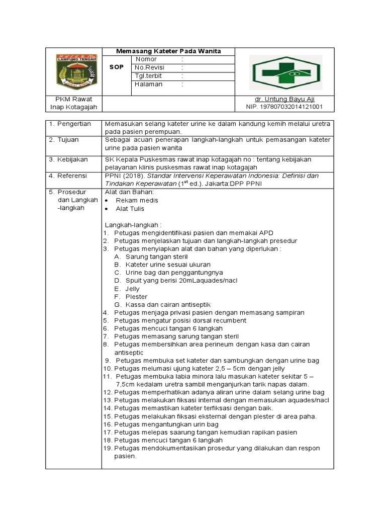 Sop Pemasangan Kateter Pada Perempuan .Rev1 | PDF