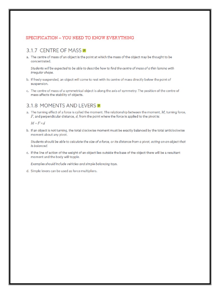 Moment Notes and Worksheet | PDF | Center Of Mass | Force