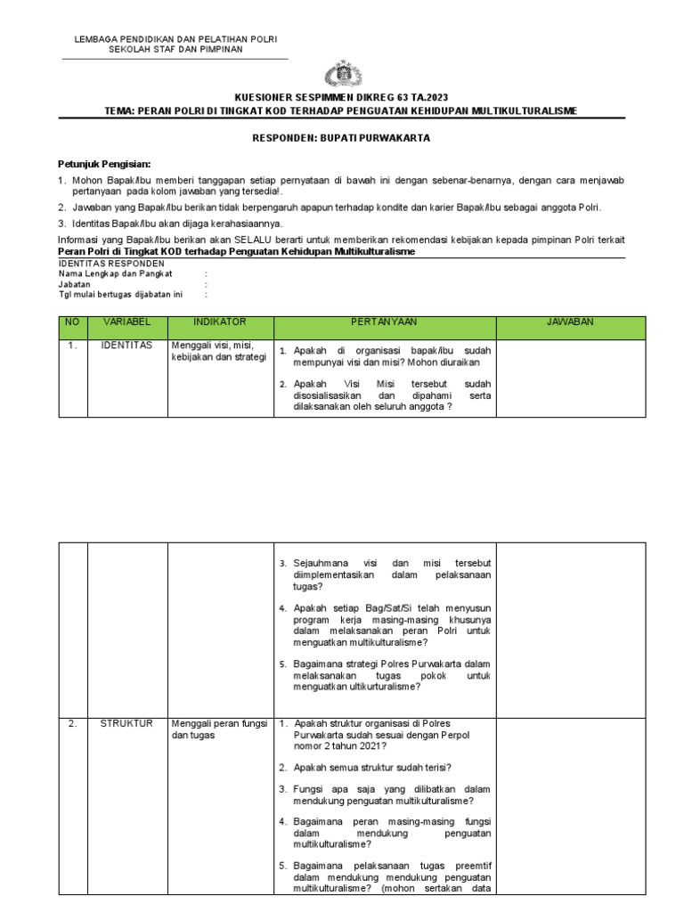 Kuisioner Oha Ka, Waka Purwakarta | PDF | Karier & Perkembangan